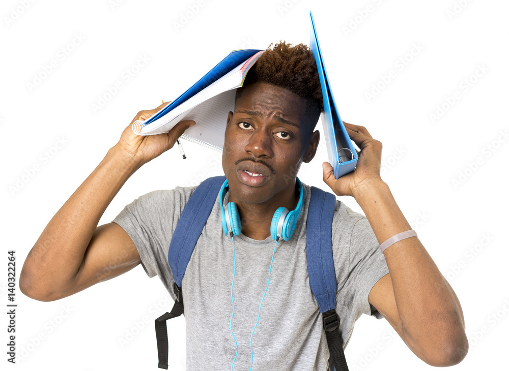 young overworked and stressed university black afro american student on ...