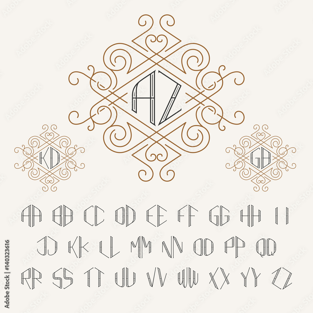 Two letters monogram template in outline style. Set of letters from A ...