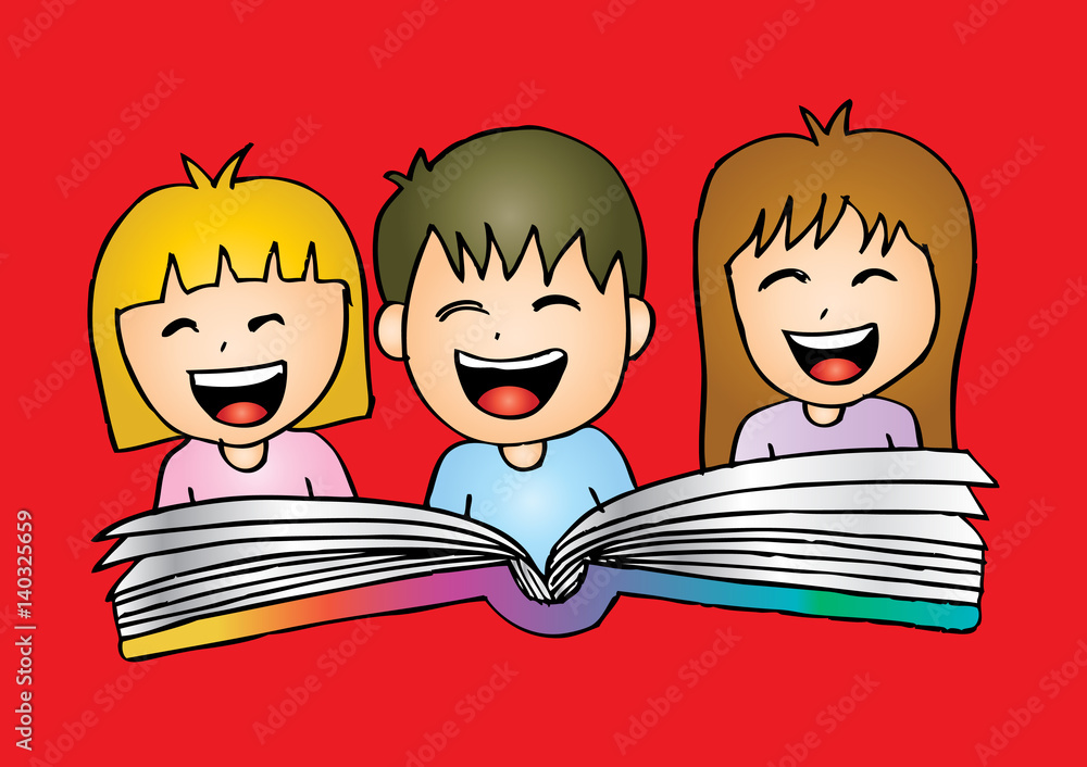 Cartoon kids reading book Stock Illustration | Adobe Stock