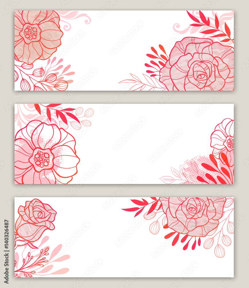 Pink Floral banners Stock Vector | Adobe Stock