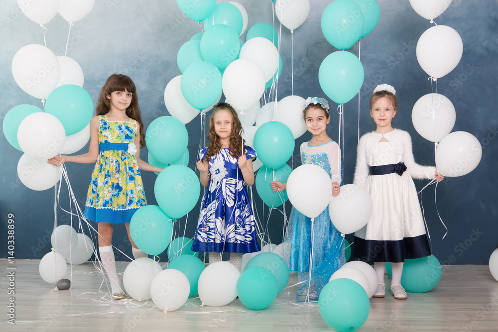 Group of happy children with balloons on a Children's birthday party ...