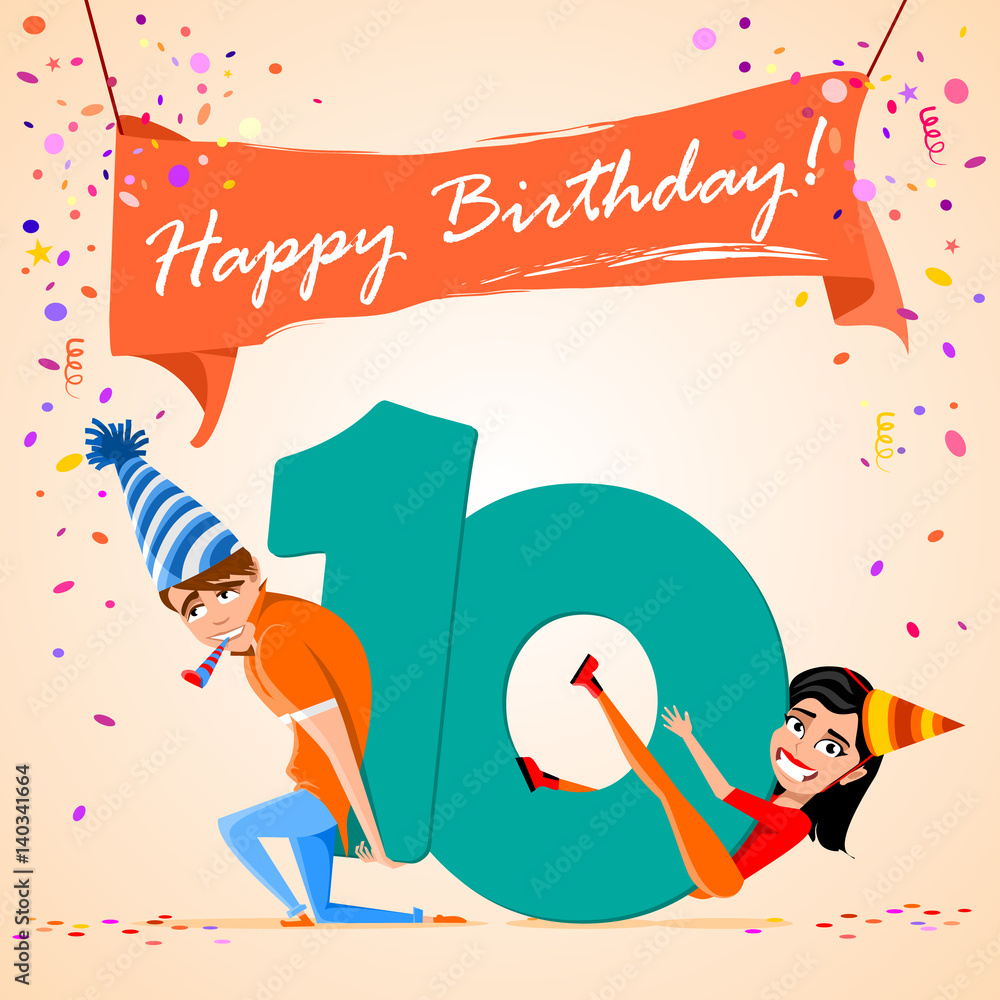 confused boy holding the number 10 on a colorful background. banner ...