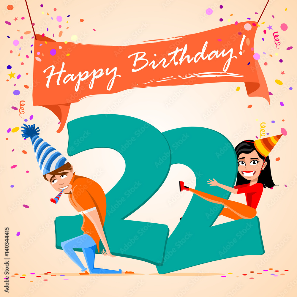 confused boy holding the number 22 on a colorful background. banner ...