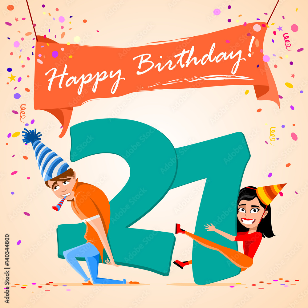 confused boy holding the number 27 on a colorful background. banner ...