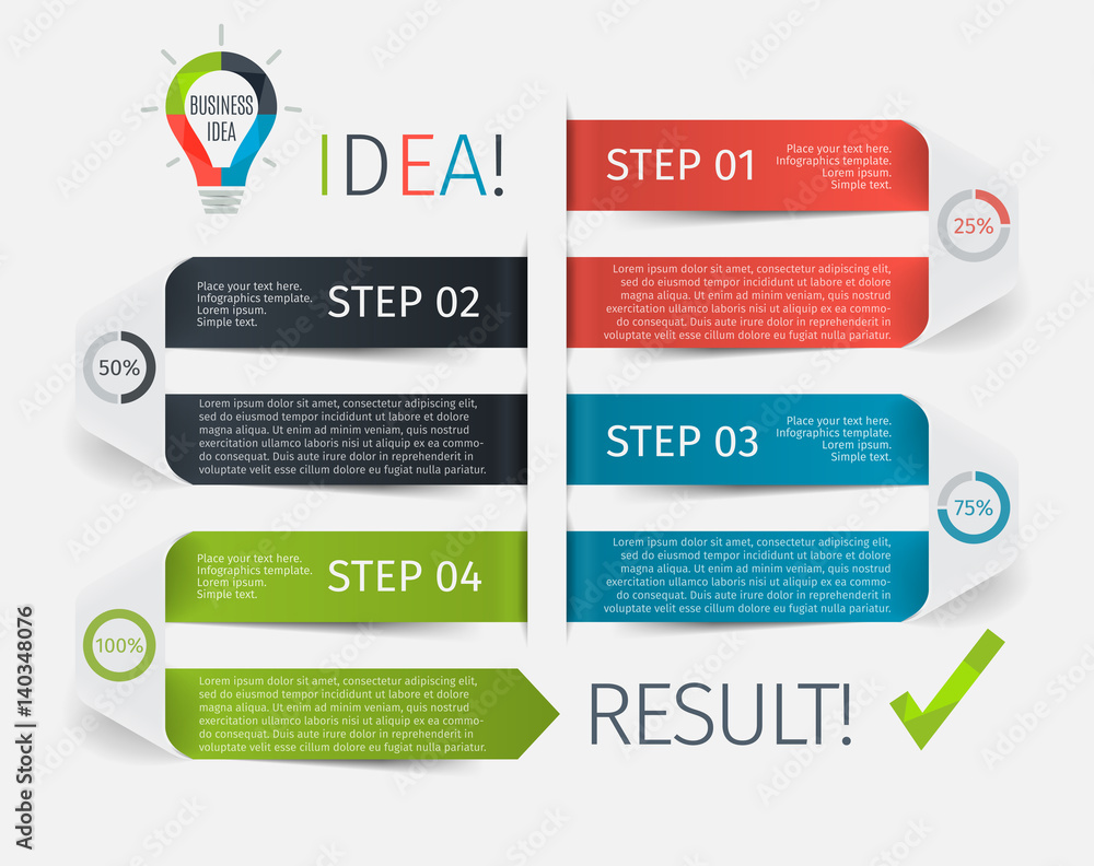 Modern infographic step up ribbon, or timeline with 4 steps, options ...