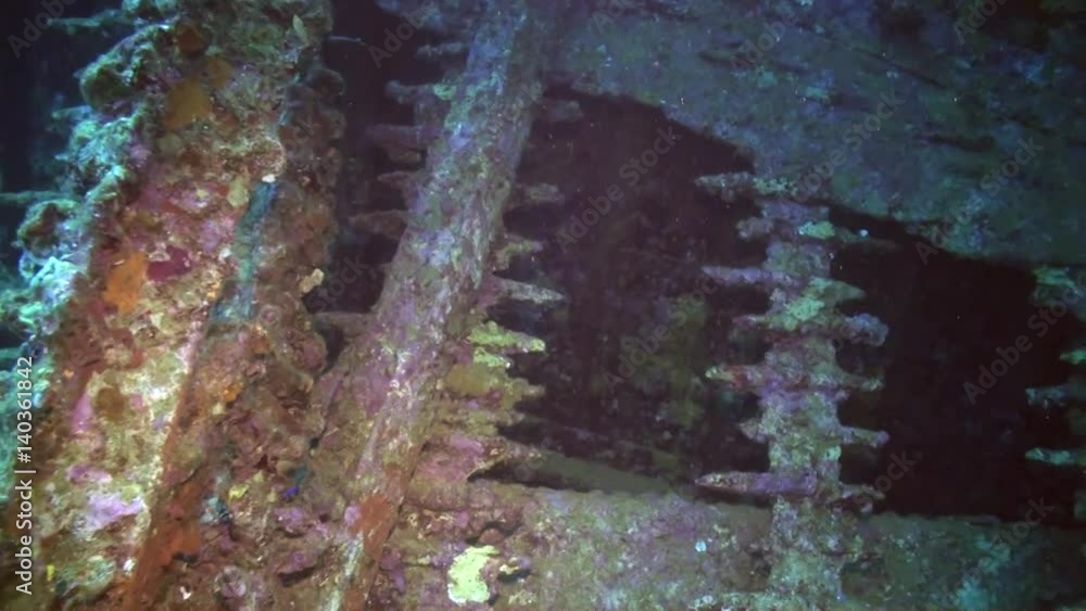 Wreck ship underwater on background marine landscape in Red sea ...