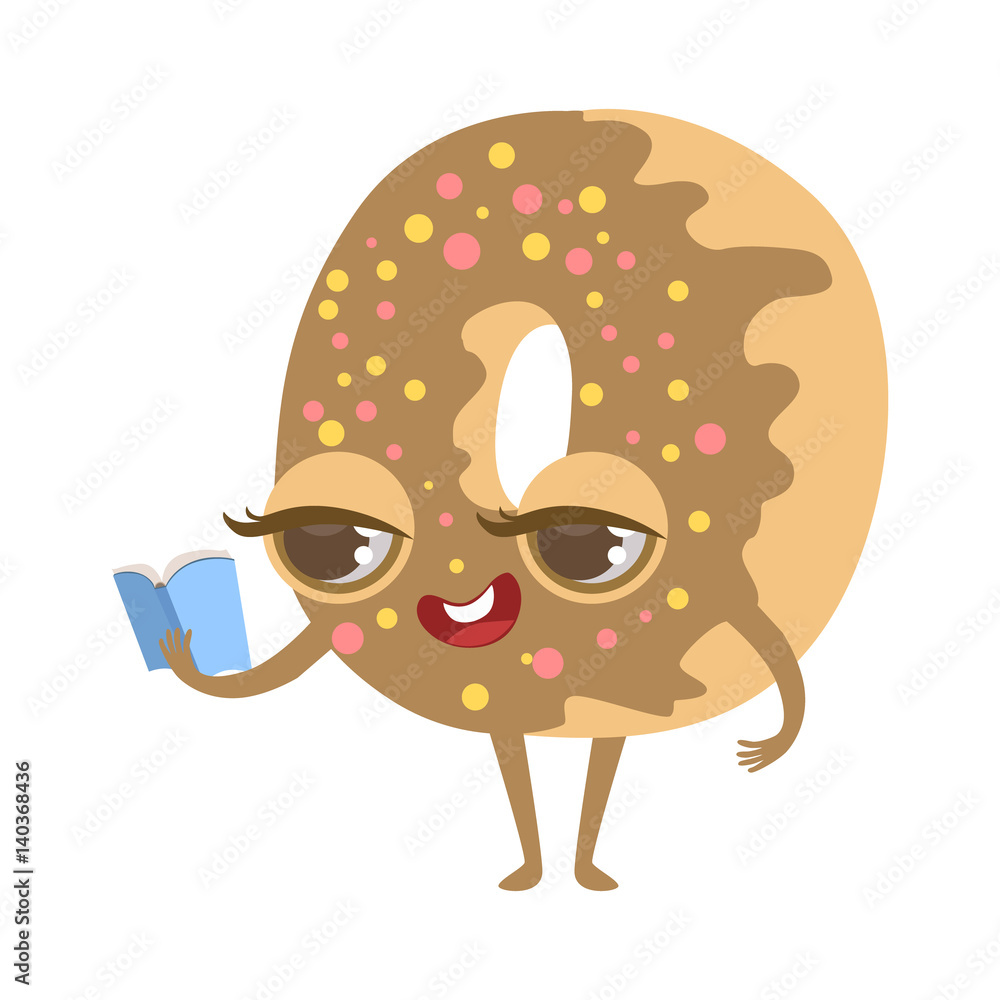 Chocolate Doughnut Reading Book Cute Anime Humanized Cartoon Food ...