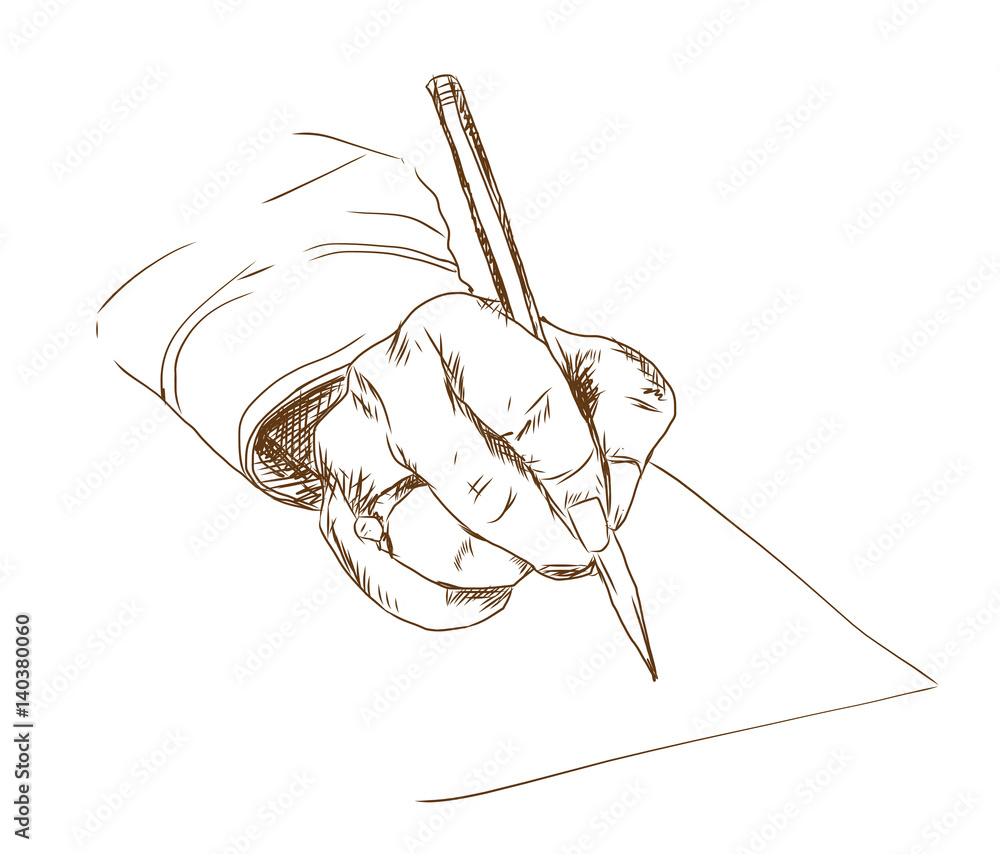Hand drawn sketch of writing hand in vector illustration. Stock Vector ...