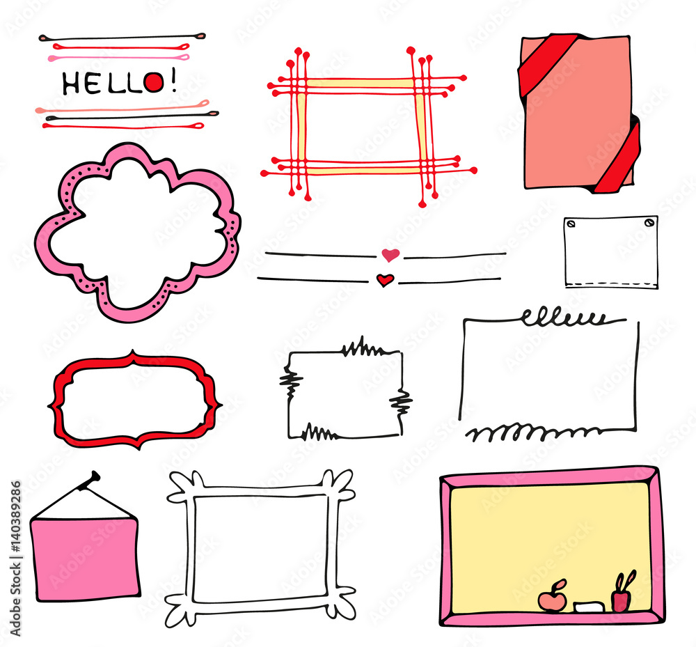 Set of hand drawn doodle frames,paper notes in vector. Cartoon style ...