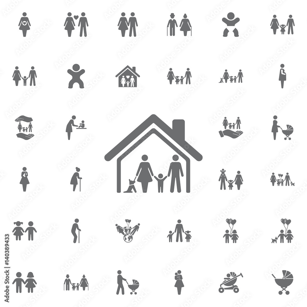 Vetor de traditional family mom dad boy girl and dog safe at home in ...