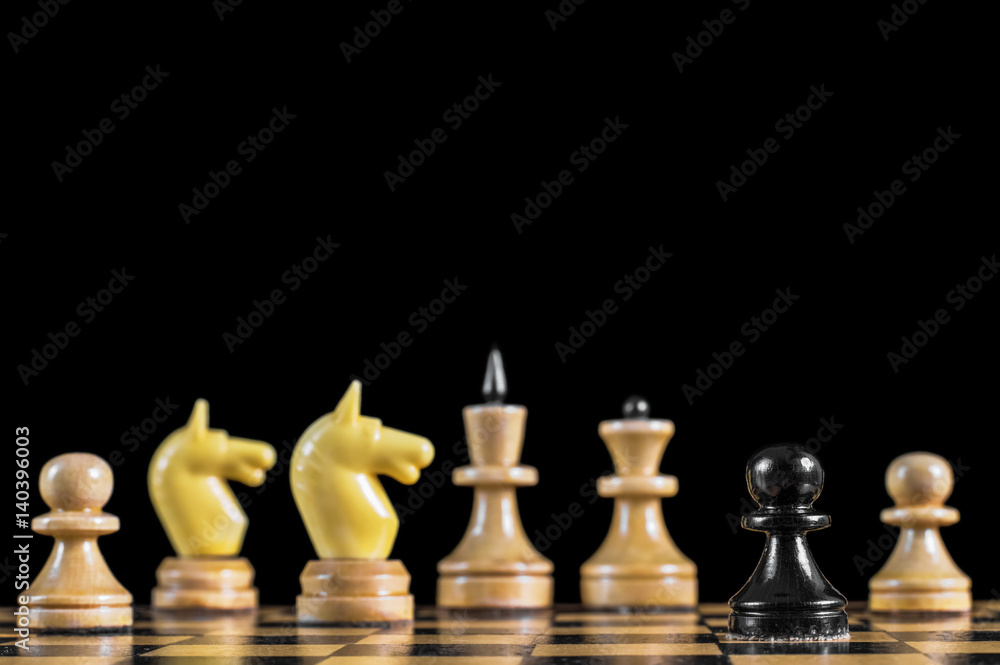 Party in chess, a black pawn is attacking the right flank. Isolated on ...