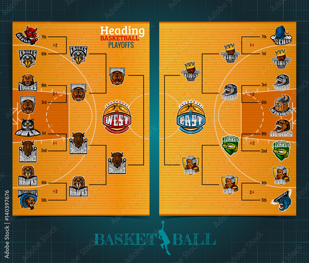 Two sided basketball playoff brochure or flyer, template design with ...