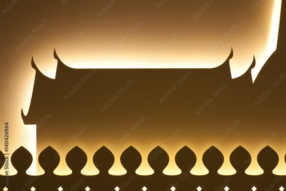 shadow of ancient temple or city with wall pattern on warm white light ...