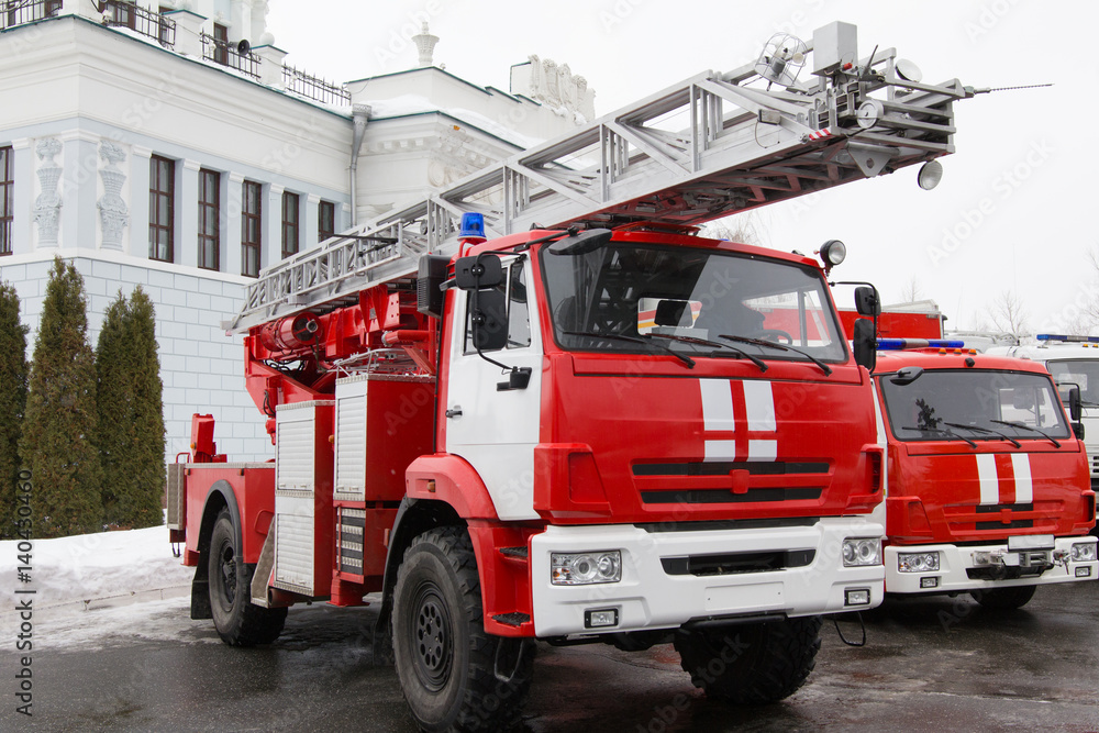 Fire truck - big red Russian fire fighting vehicle Stock Photo | Adobe ...