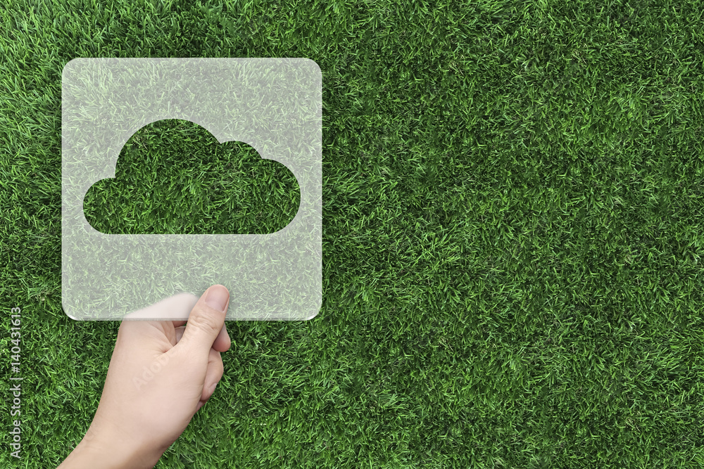 Cloud symbol message box with green grass background Stock Photo ...
