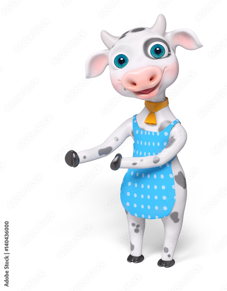 Cartoon cow showing or pointing something with hands 3d rendering Stock ...