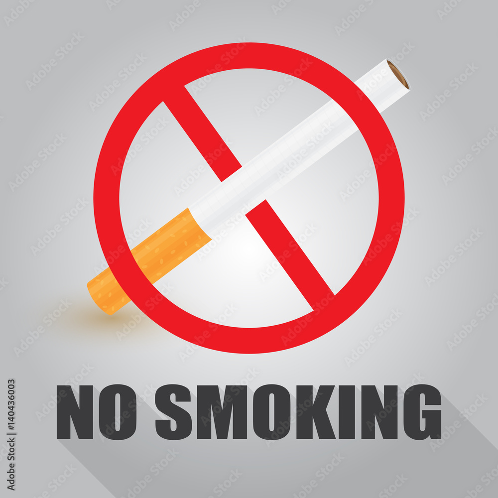 No smoking sign, cigarette icon on white and grey background, vector ...