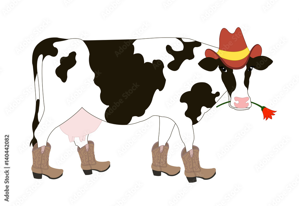 Cartoon cowboy cow wearing a hat and boots Stock Illustration | Adobe Stock