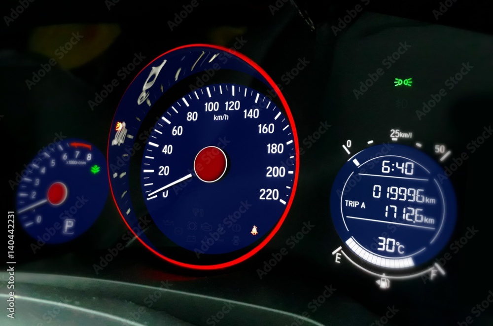 Car dashboard focus on speedometer control panel Stock Photo | Adobe Stock