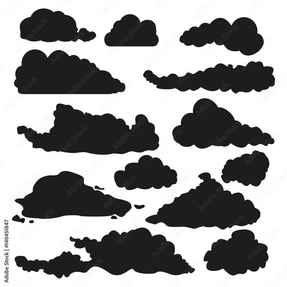 Vector Set of Black Silhouette Shapes of Clouds Stock Vector | Adobe Stock