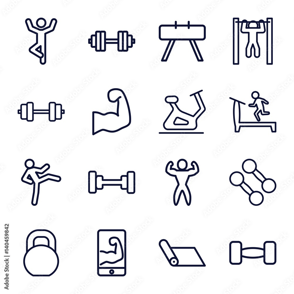 Set of 16 gym outline icons Stock Vector | Adobe Stock