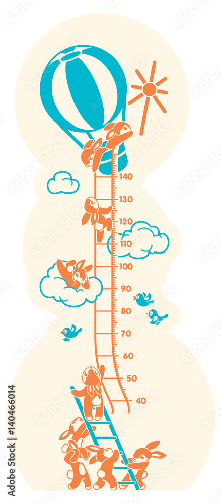 Height charts. Sunbeams, Meter wall or height meter from 40 to 140 ...
