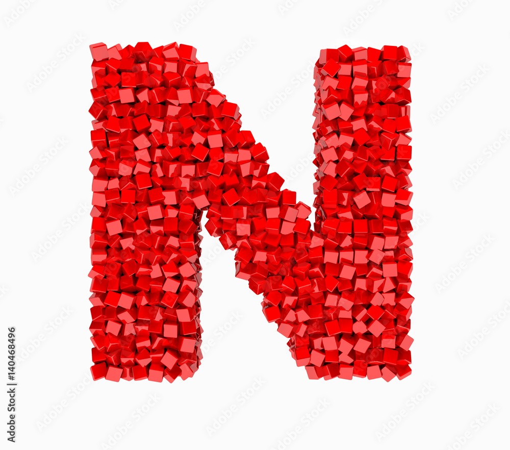 3d design, English alphabet, red cube of rotation, the letter N Stock ...