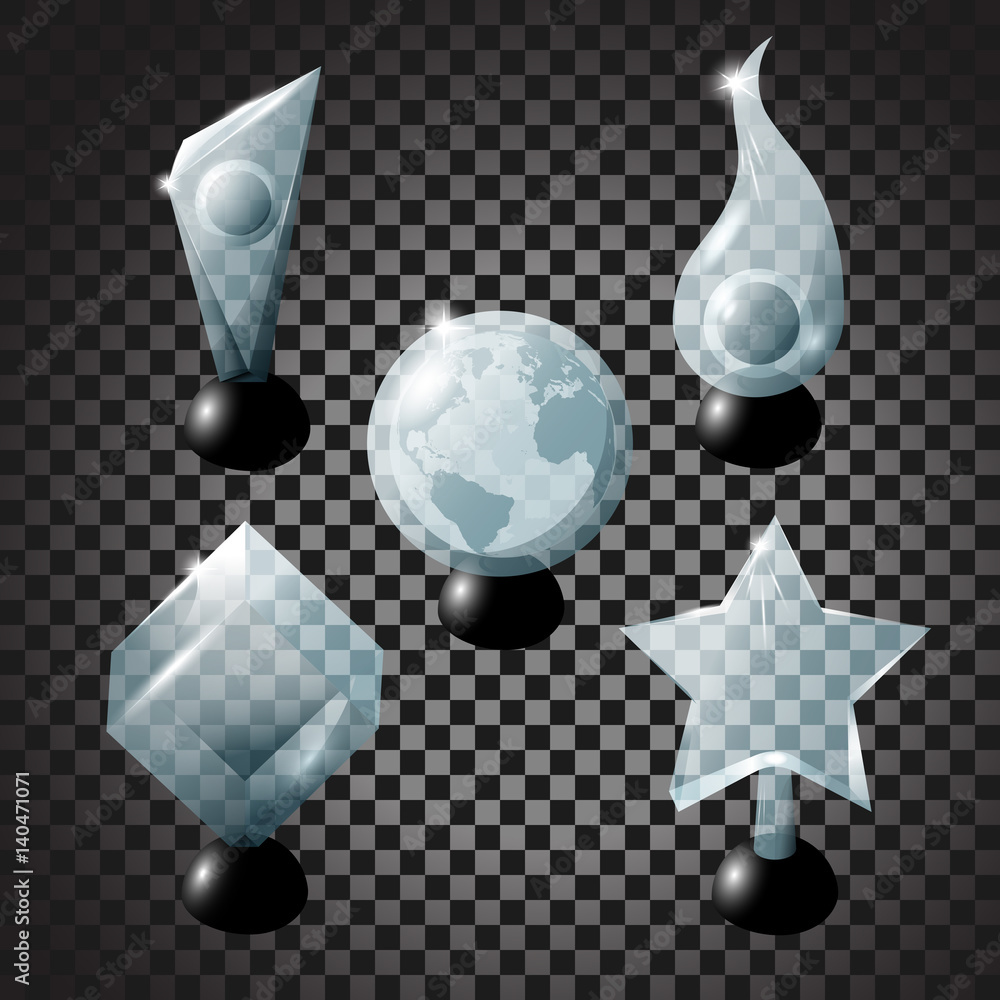 Transparent blue glass or acrylic trophy set. Vector stock illustration ...