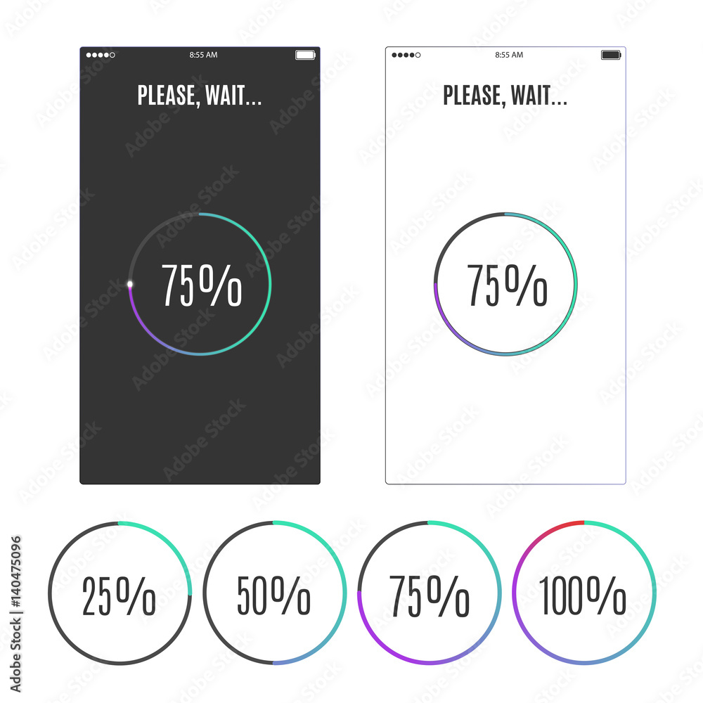 Phone screen with loading percentage marks. Icons progress bar. Stock ...