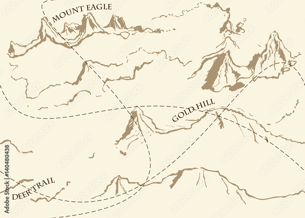 Aged fantasy vintage pattern with historic fable map. Hand drawn ...