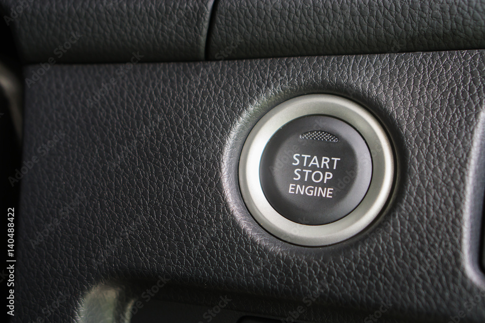 Start stop engine modern new car button ,selective focus.. foto de ...