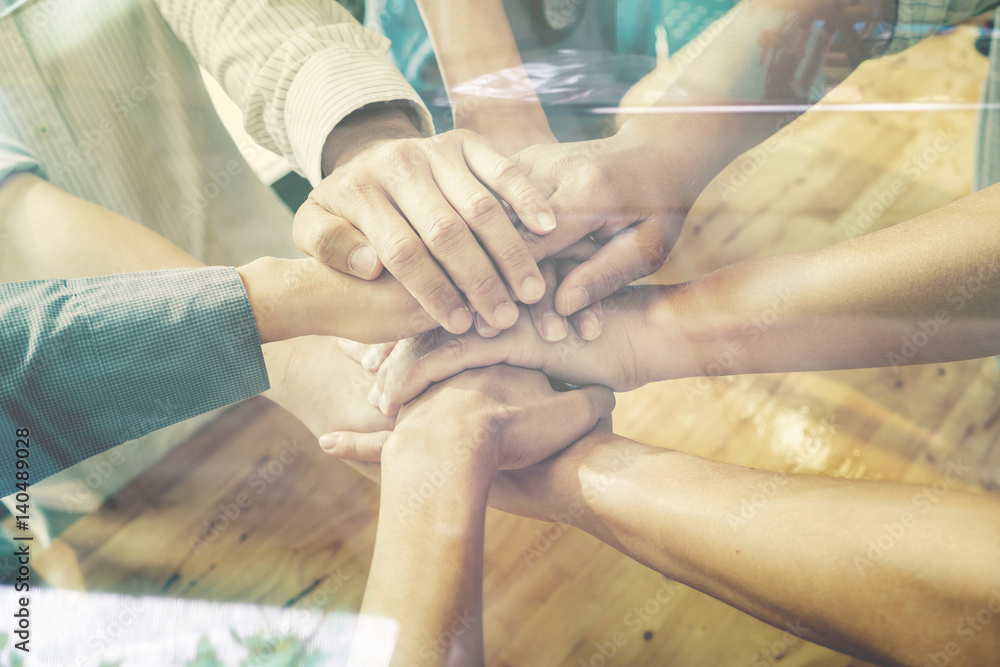 Teamwork and Support concept,Business people team standing hands ...