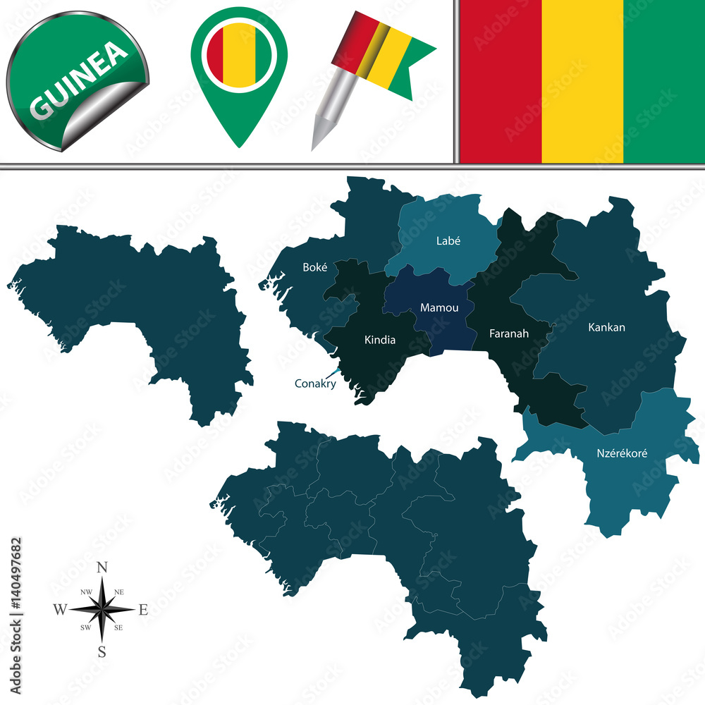 Map of Guinea with Named Regions Stock Vector | Adobe Stock