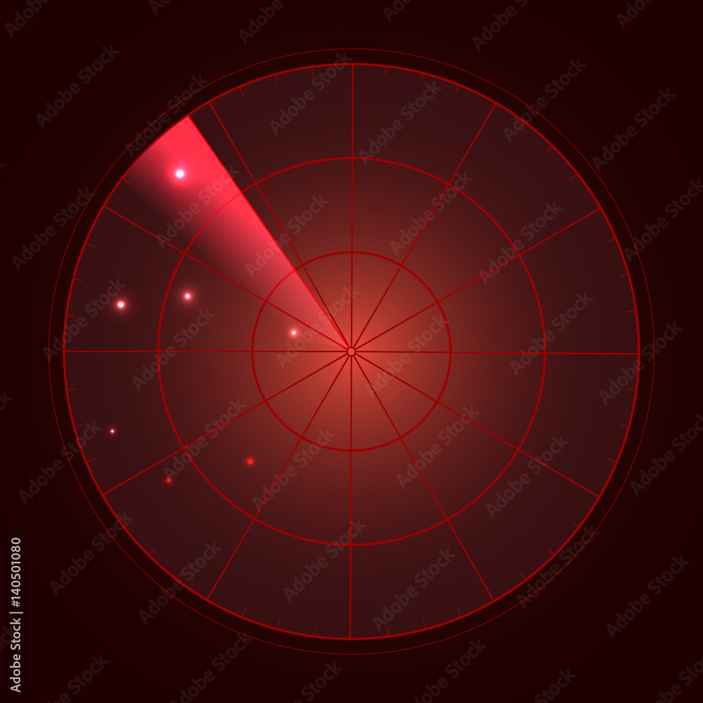 Red radar screen with targets in process ,dynamic illustration ...