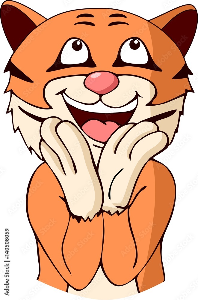 Clapping cheerful tiger cartoon Stock Vector | Adobe Stock