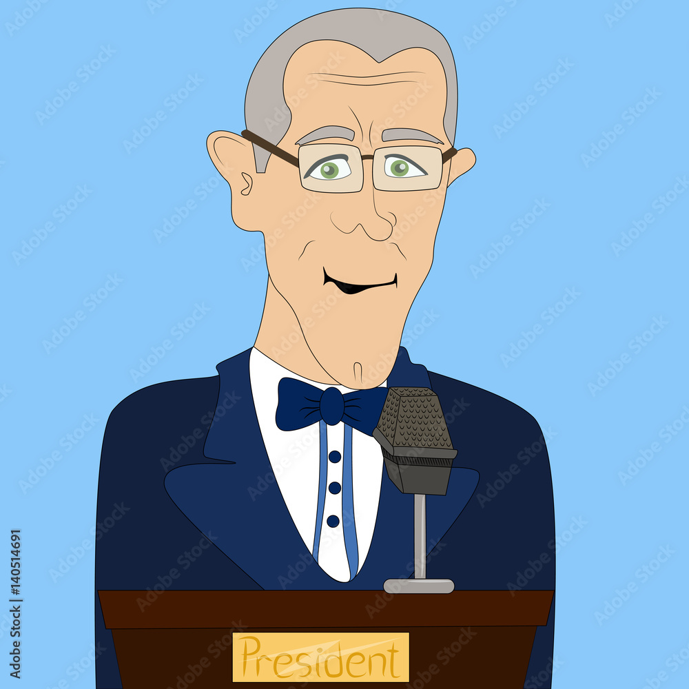 Cartoon confident president giving a speech on a podium. Stock Vector ...
