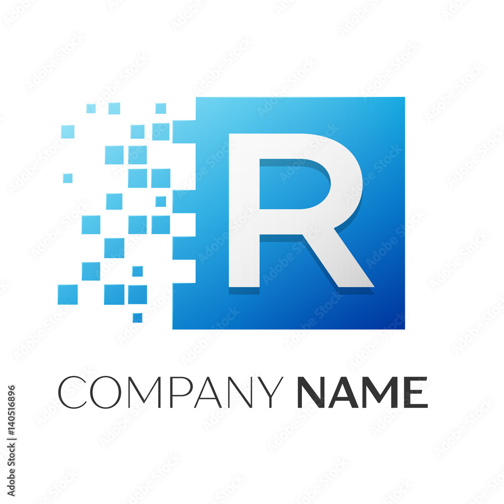 Letter R vector logo symbol in the colorful square with shattered ...