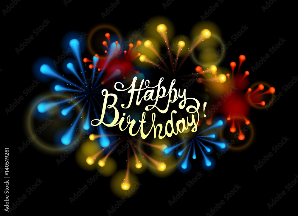 Happy birthday card with fireworks Stock Vector | Adobe Stock