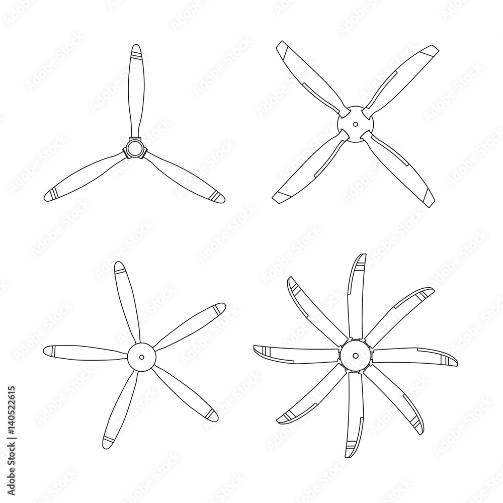 Set of aircraft screw in outline style. Airplane propellers on white ...