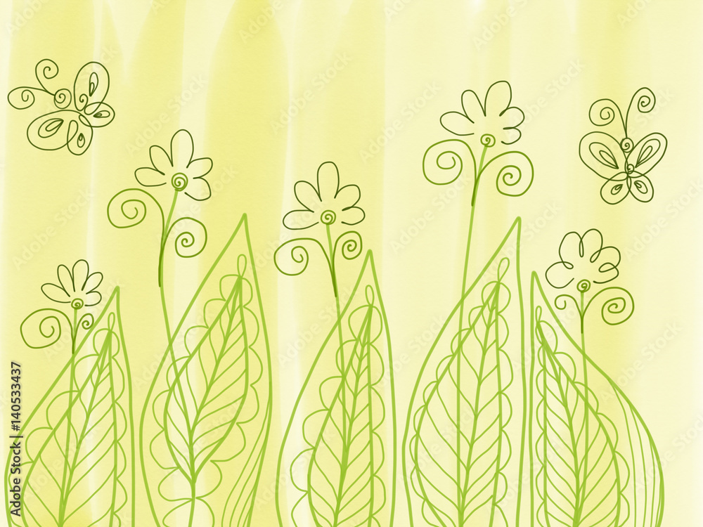 Hand drawn wallpaper of abstract isolated curvy lines as flowers and ...