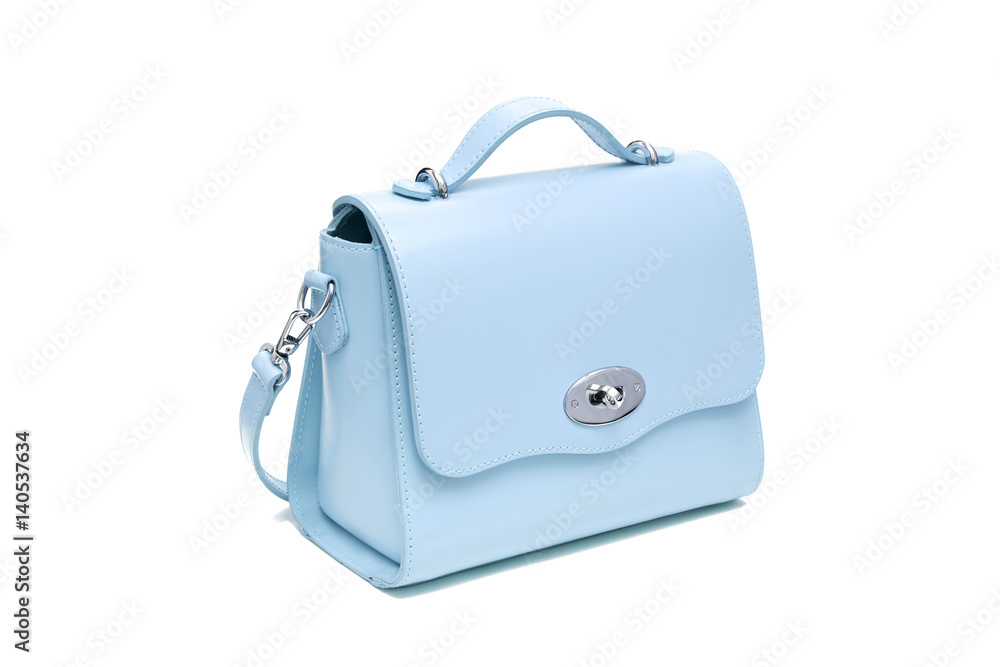 Blue small purse handbag isolated on white background Stock Photo ...