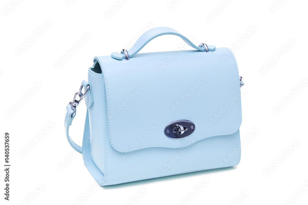 Blue small purse handbag isolated on white background Stock Photo ...