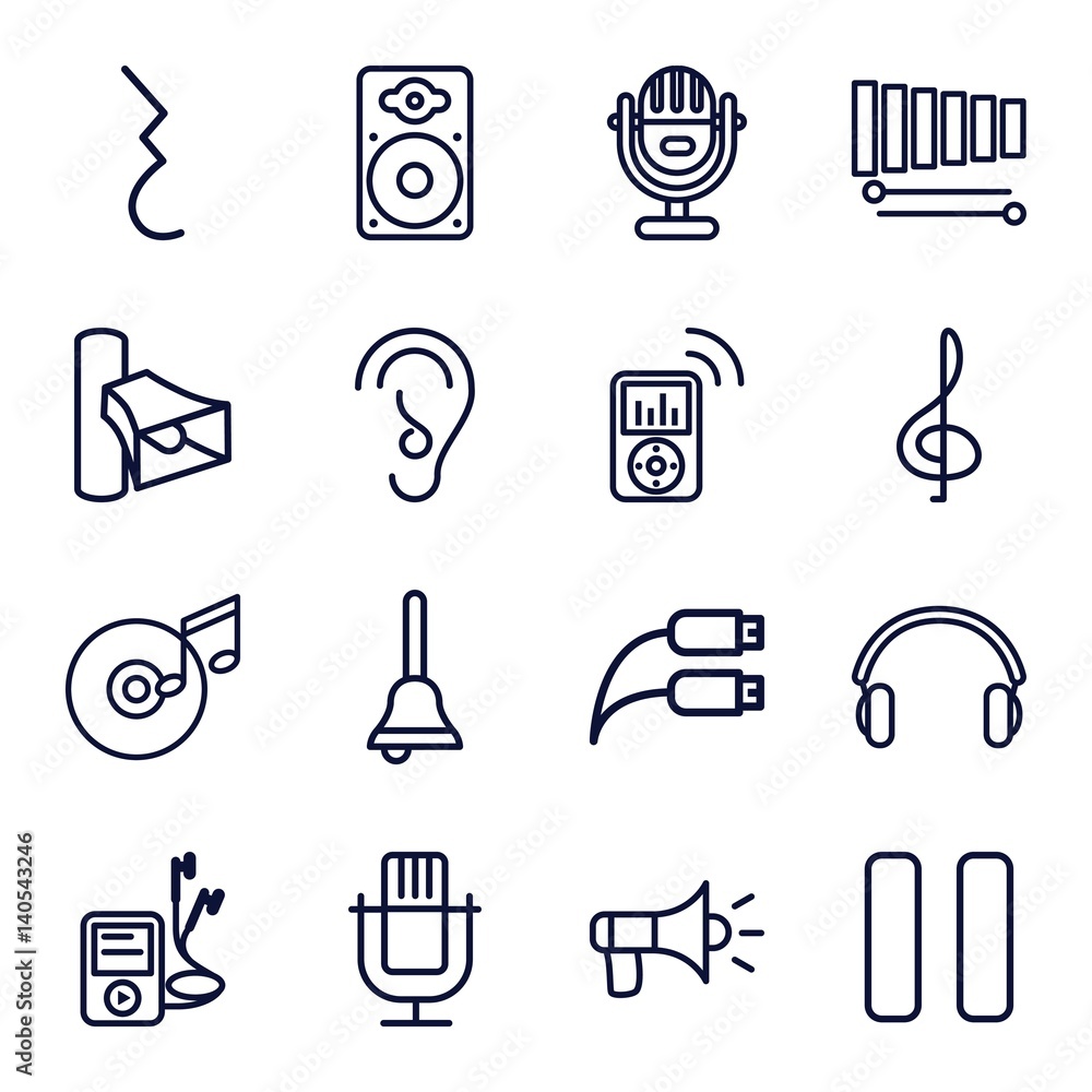 Set of 16 sound outline icons Stock Vector | Adobe Stock