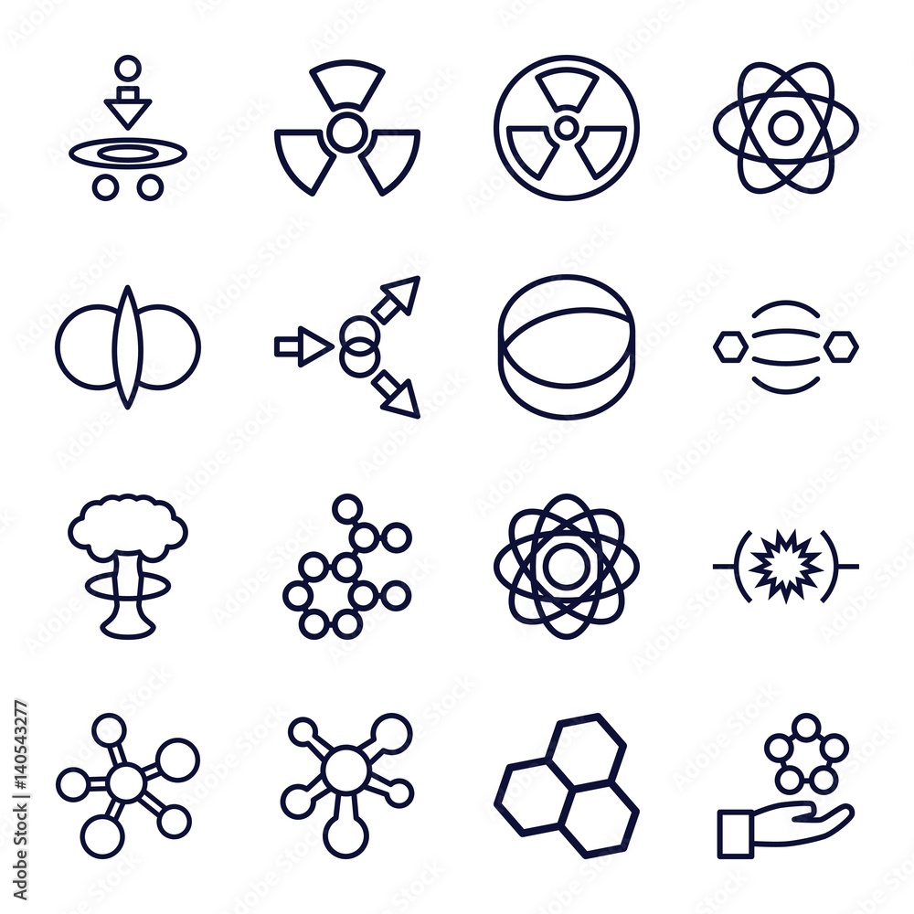 Set of 16 atom outline icons Stock Vector | Adobe Stock