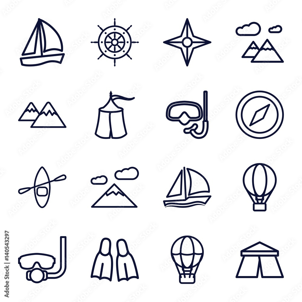 Set of 16 adventure outline icons Stock Vector | Adobe Stock
