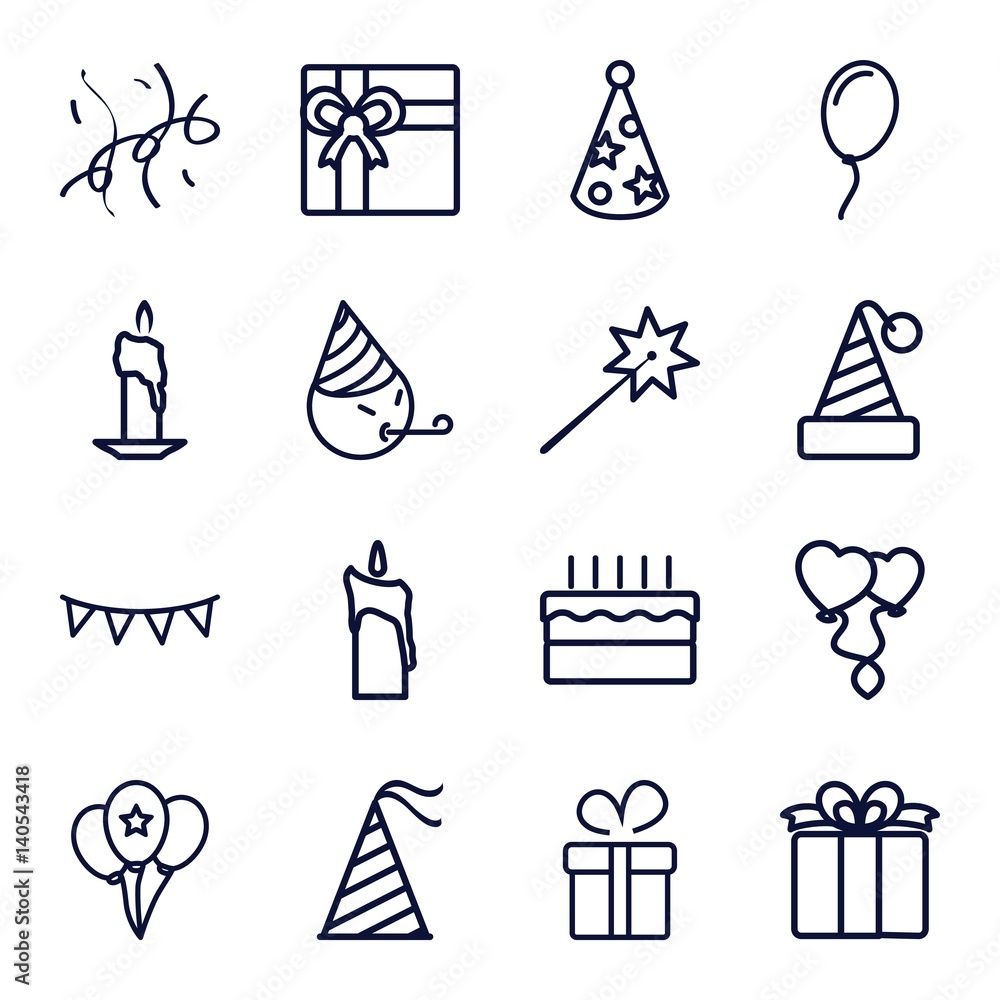 Set of 16 birthday outline icons Stock Vector | Adobe Stock