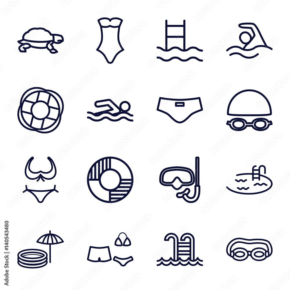 Set of 16 swim outline icons Stock Vector | Adobe Stock