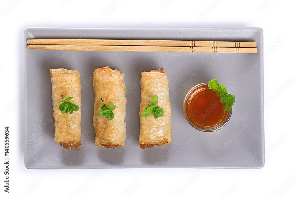 plat de nems sur fond blanc Stock Photo | Adobe Stock