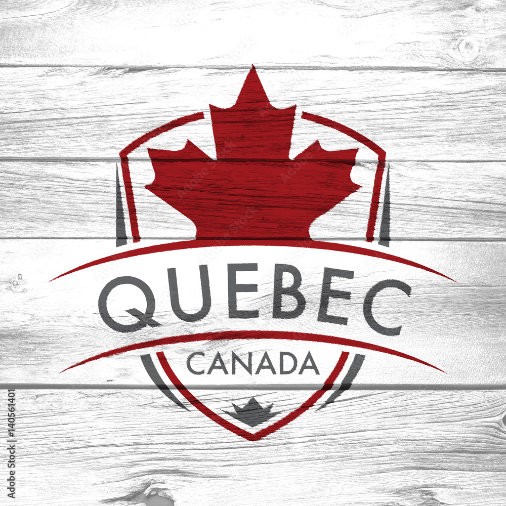 A Canadian province crest on a background of distressed barnboard. The ...