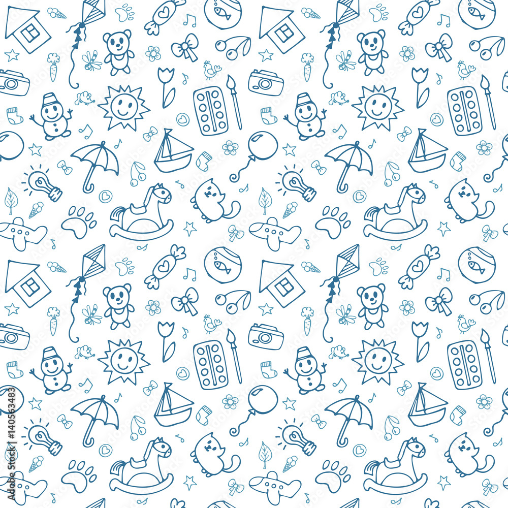 Seamless pattern for cute little boys and girls. Sketch style. Hand ...